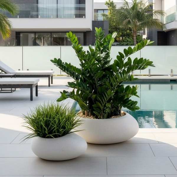 River Stone White Fiber Clay Planter - Decora Home