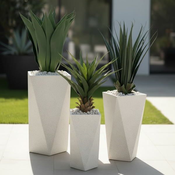 Fiber Clay Geo White Planter - Decora Home