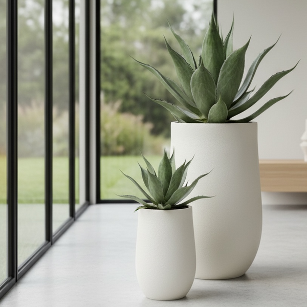 Concrete Smooth White Finish Fiber Clay Planter - Decora Home
