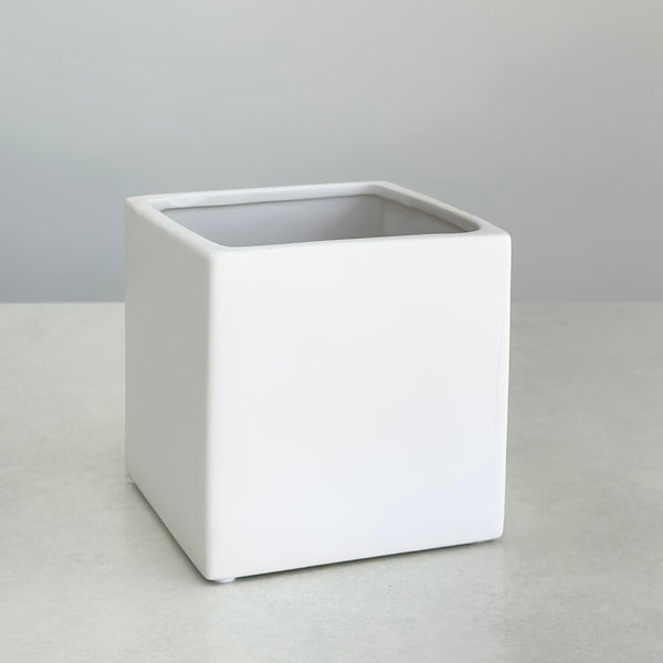 Ceramic Square White Pot Matte Finish - Decora Home