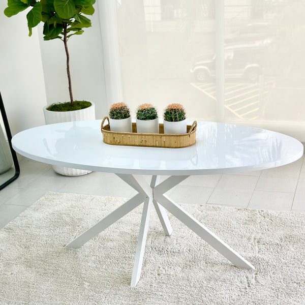 Harmonic White Lacquer Oval Dining Table Set SALE - Decora Home
