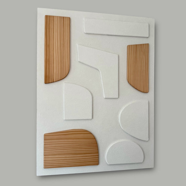 Dimensional Abstract White and Wood Design Wall Art - Decora Home