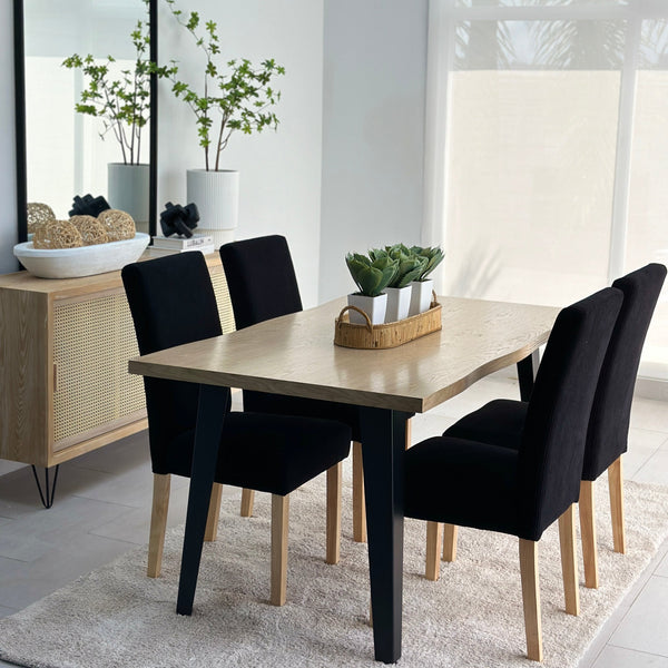 Wavy Natural Top Black Legs Dining Table Set - Decora Home
