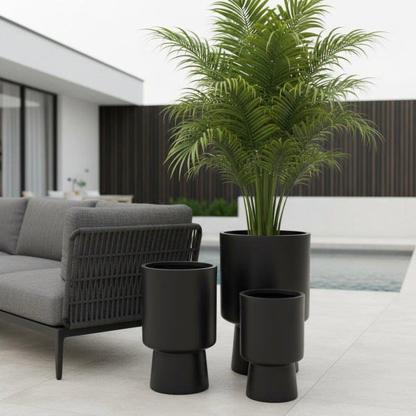 Bishop Black Smooth Fiber Clay Planter - Decora Home
