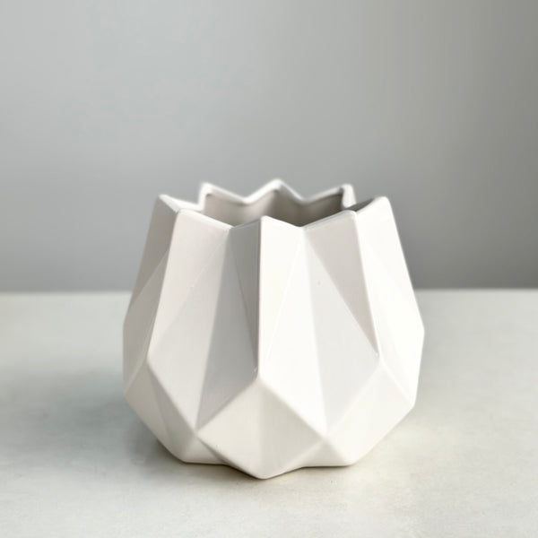 Ceramic White Geometric Shape Vase - Decora Home