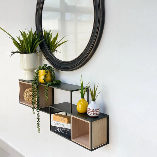 Interlocking Wood and Metal Wall Shelf - Decora Home