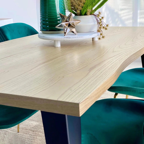 Wavy Dining Table Wood Top Black Legs - Decora Home