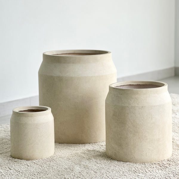 Smooth Drum Fiber Clay Planter - Decora Home