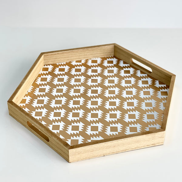 Hexagon Wooden Tray Printed Gold Bottom - Decora Home