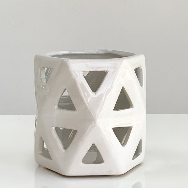 Geometric Design Ceramic White Vase - Decora Home