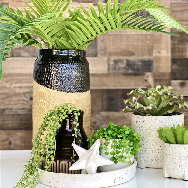 Rattan Look Vase with Black Design - Decora Home