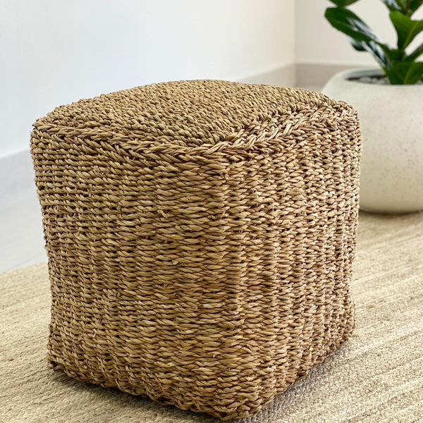 Grass and Coconut Natural Square Ottoman - Decora Home