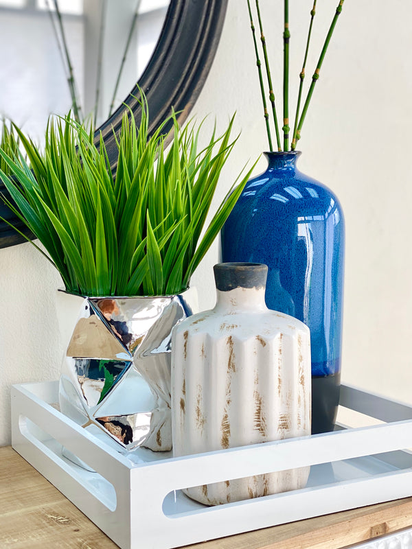Ceramic Round Pot Electroplating Silver Large - Decora Home