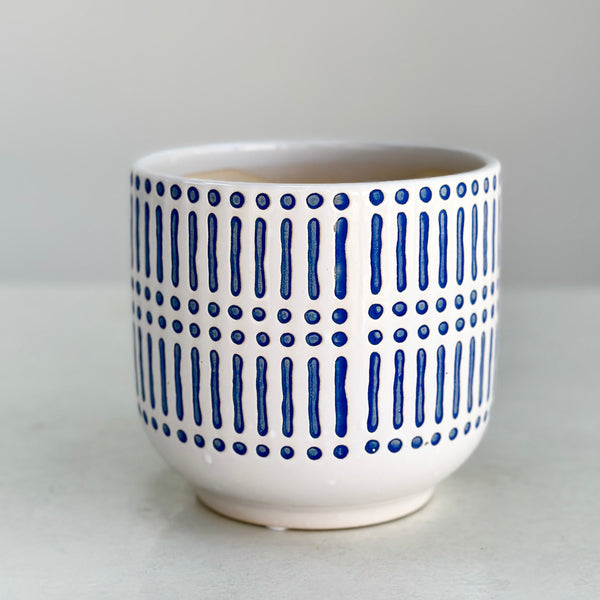 Ceramic Pot with Hand-painted Classic Blue Design - Decora Home