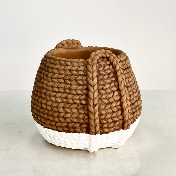 Cement White Vase Rattan Design - Decora Home