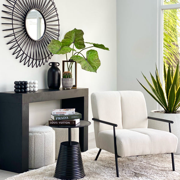 Moderna Lounge Chair Bone White Corduroy Fabric - Decora Home