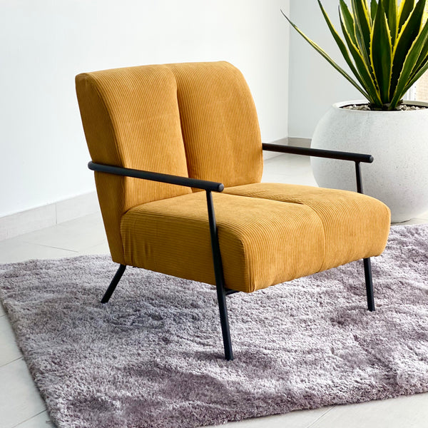 Moderna Lounge Chair Ochre Corduroy Fabric - Decora Home