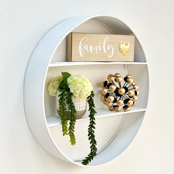 White Metal Round Wall Shelf - Decora Home