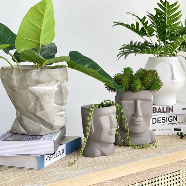 Easter Island Head Cement Small Pot - Decora Home